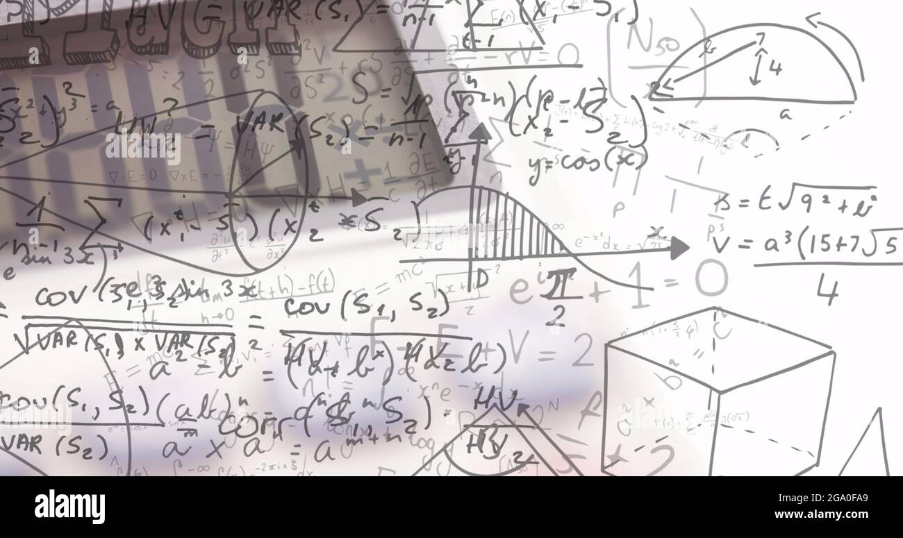 Image of mathematical equations moving on white background Stock Photo ...