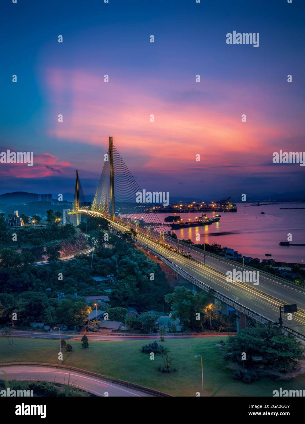 Nice Bai Chay bridge in Ha Long city northern Vietnam Stock Photo - Alamy