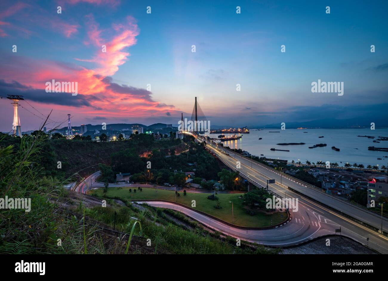 Nice Bai Chay bridge in Ha Long city northern Vietnam Stock Photo - Alamy