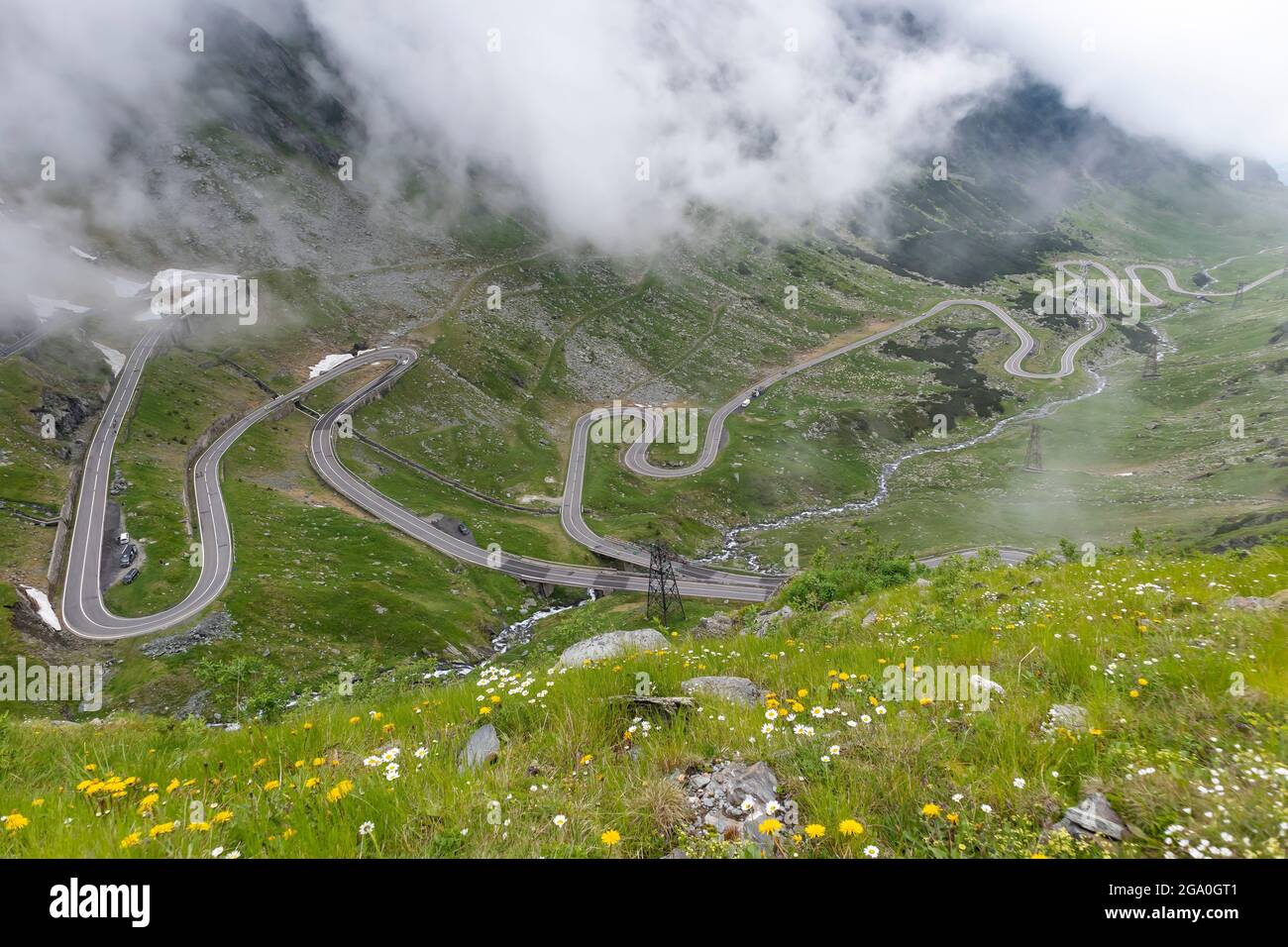 Landscape in Fagaras mountains in Romania, with Transfagarasan road ...
