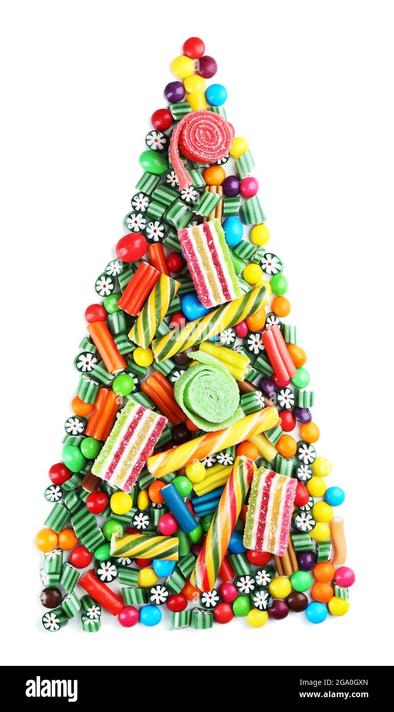 Colorful candies in shape of triangle isolated on white Stock Photo - Alamy