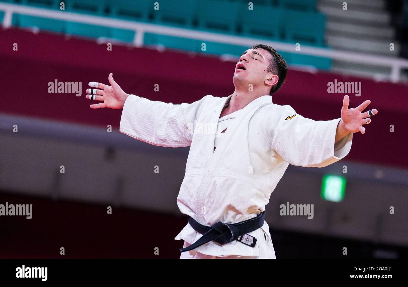 Tokyo, Japan. 28th July, 2021. Lasha Bekauri of Georgia reacts after ...