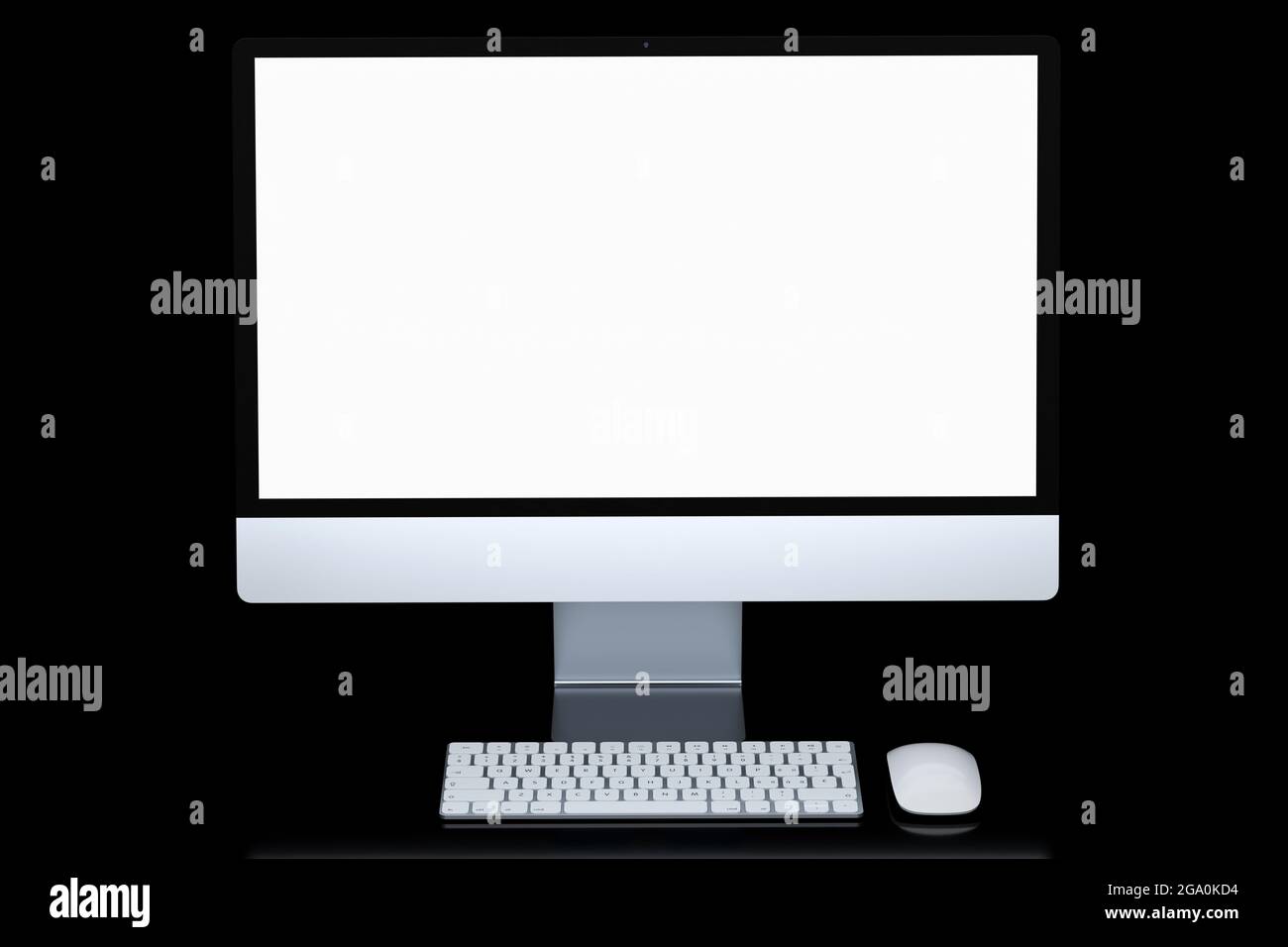 Realistic grey computer screen display with keyboard and mouse isolated ...