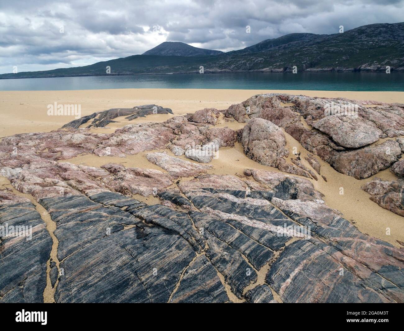 Lewisian gneiss on beach, Eilean Mhealasta, Lewis, Outer Hebrides ...