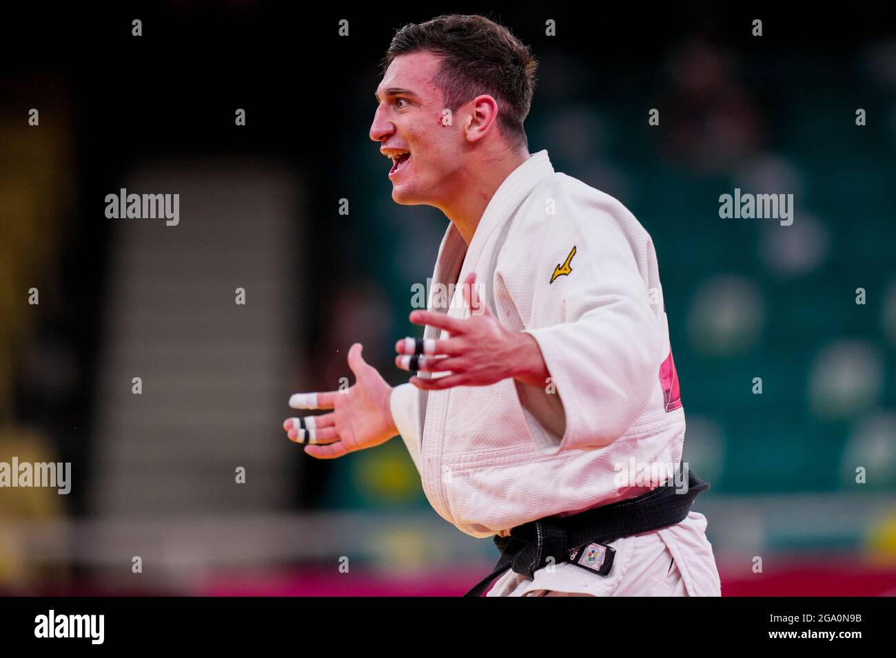 TOKYO, JAPAN - JULY 28: Lasha Bekauri of Georgia competing on Men -70 ...
