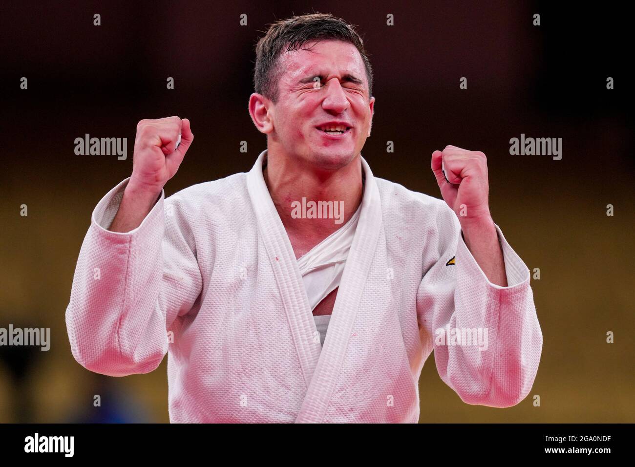 TOKYO, JAPAN - JULY 28: Lasha Bekauri of Georgia competing on Men -70 ...