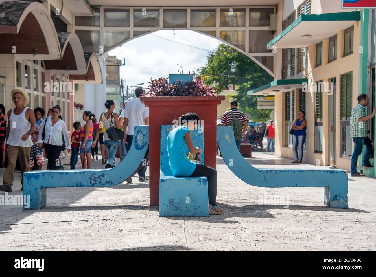 City pedestrian boulevard, promenade, or walkway, Holguin City, Cuba ...