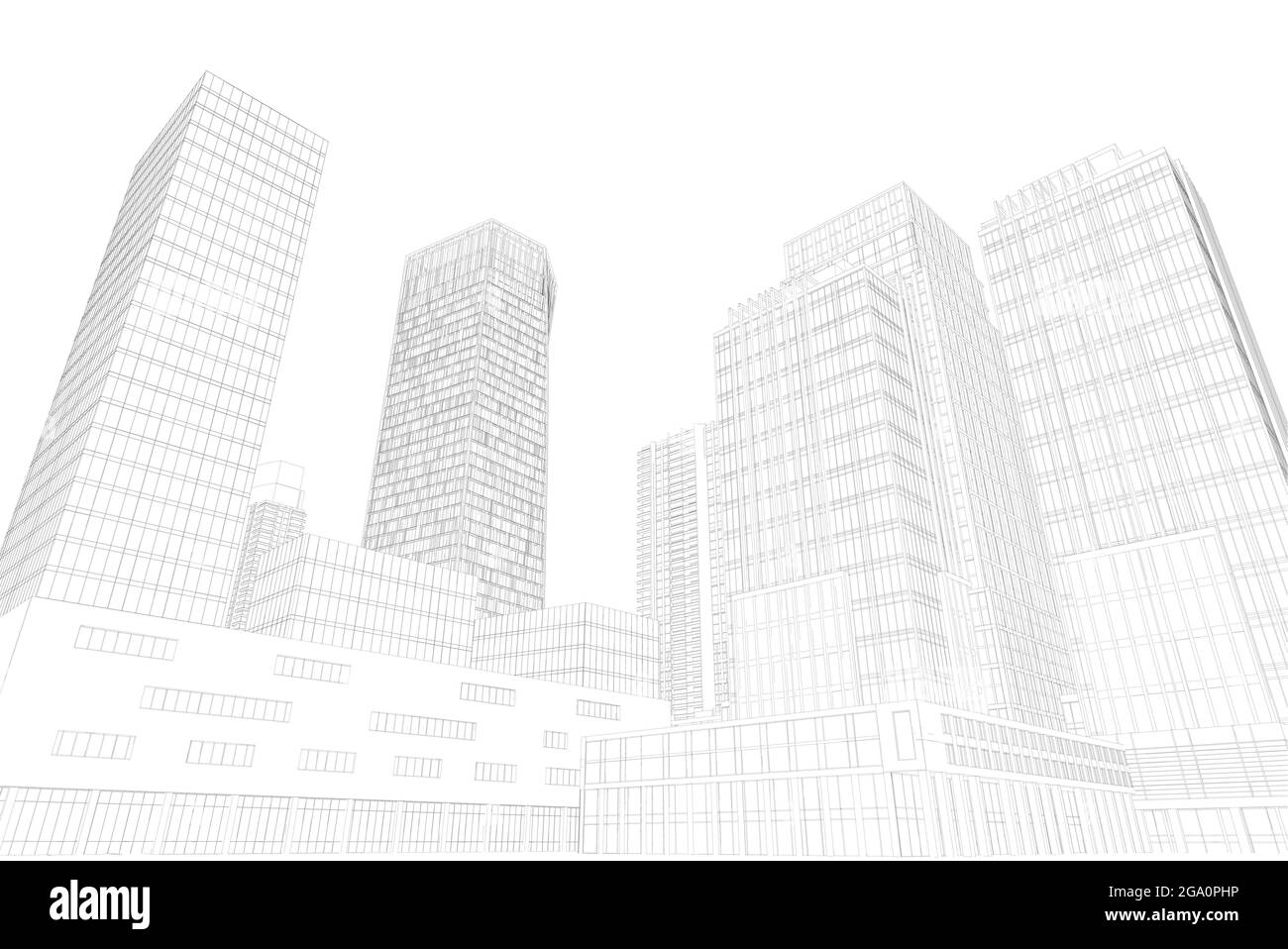City outline with skyscrapers isolated on white background. 3D. Vector ...