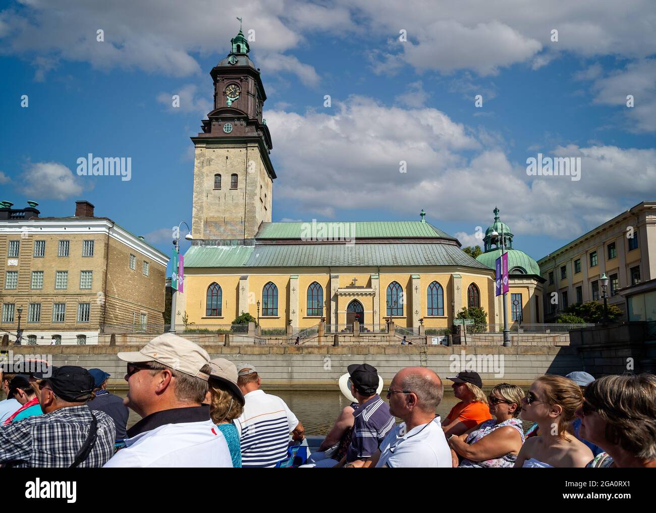 The German Church in Gothenburg seen from a tour boat on the River Gota ...