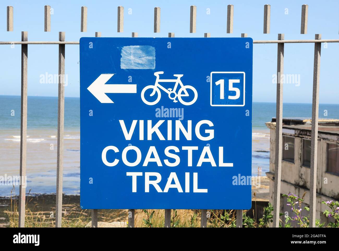 Sign for the Viking Coastal Trail, a circular, leisure route that ...