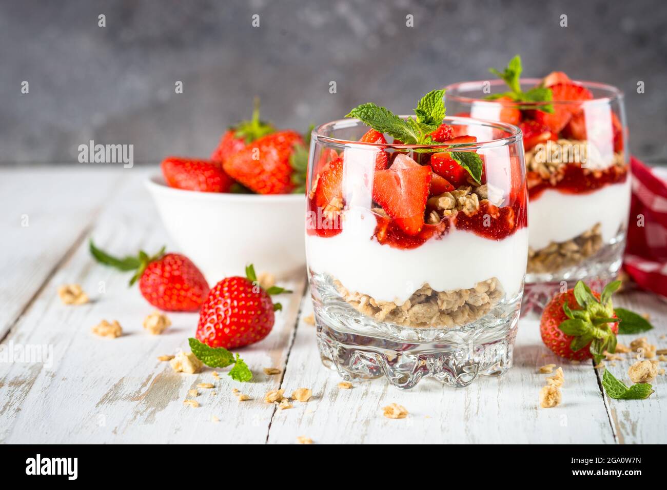 Greek yogurt parfait with strawberry Stock Photo - Alamy
