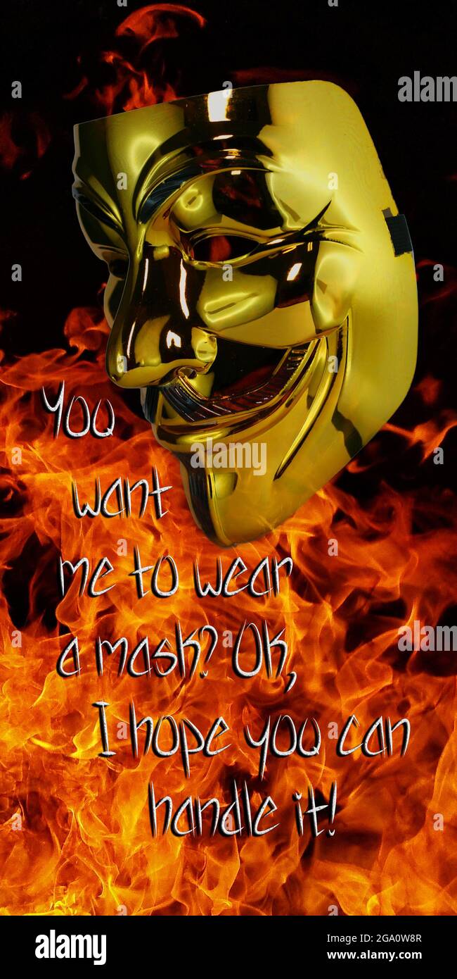 flaming golden anonymous mask Stock Photo - Alamy