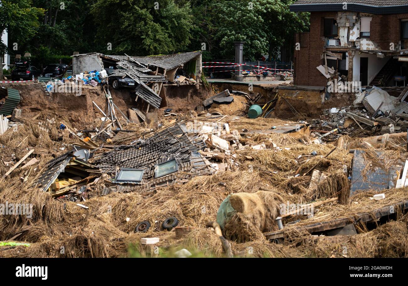 Erftstadt Blessem, Germany. 28th July, 2021. Houses have collapsed or ...