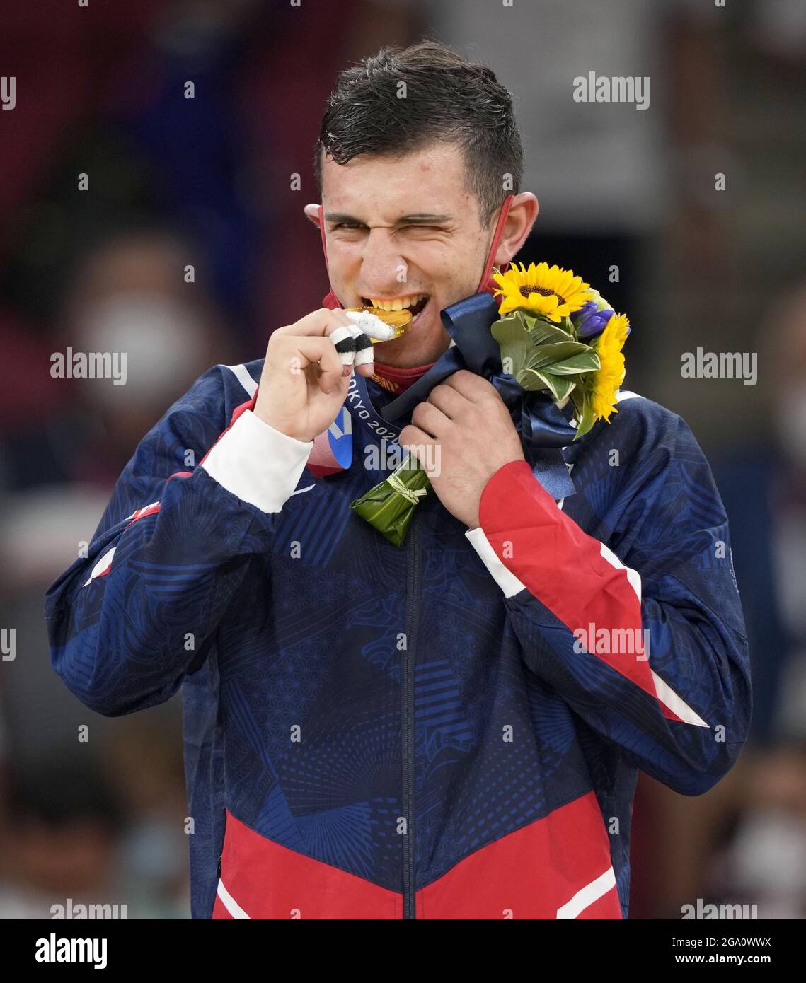 Tokyo 2020, Japan, July 28, 2021, Lasha Bekauri of Georgia poses with ...