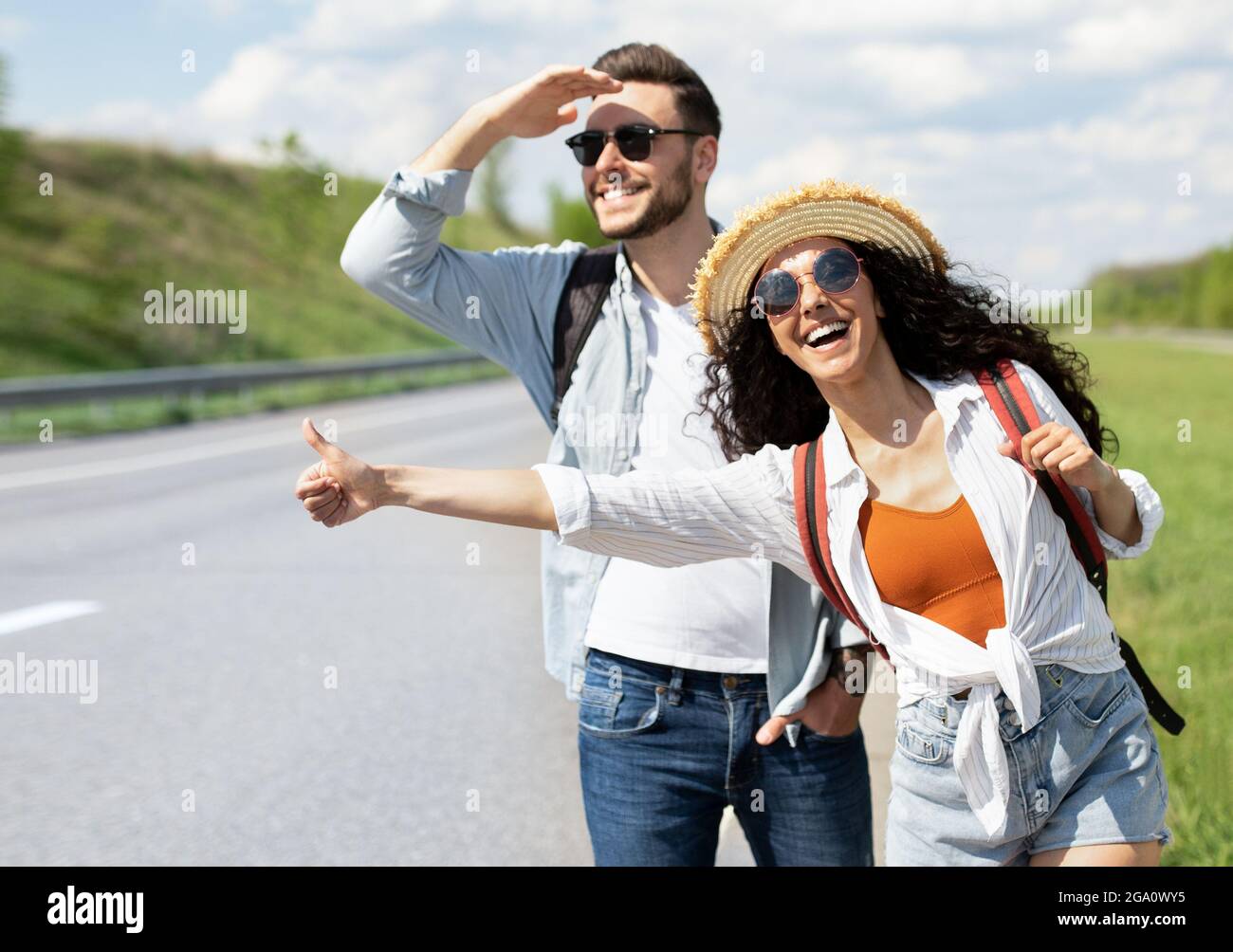 Hitch hike lady hi-res stock photography and images - Alamy