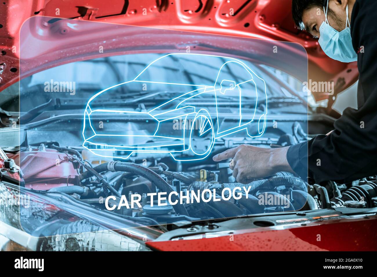 Asian man car inspection holding taplet application for service car for ...