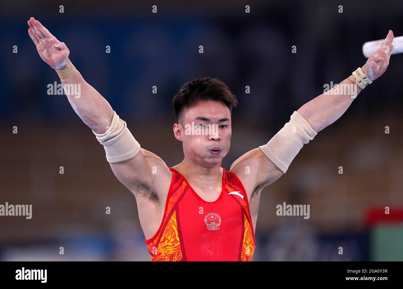 China's Wei Sun after the parallel bars during the Men's All-Around ...