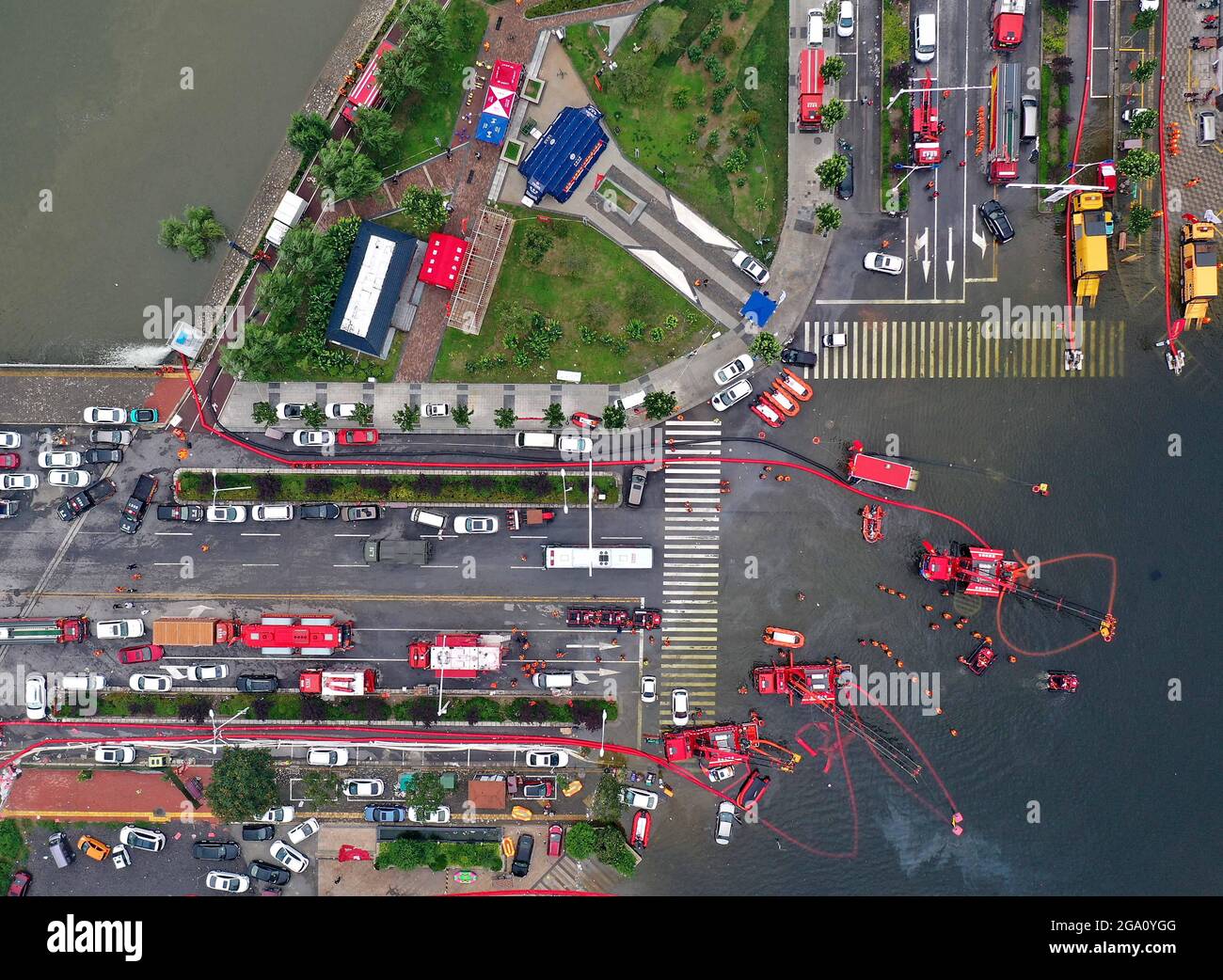 Weihui, China's Henan Province. 28th July, 2021. Aerial photo shows ...