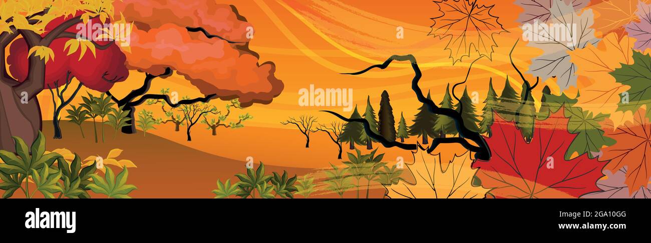 Autumn panoramic landscape, bright sunny day - Vector illustration ...