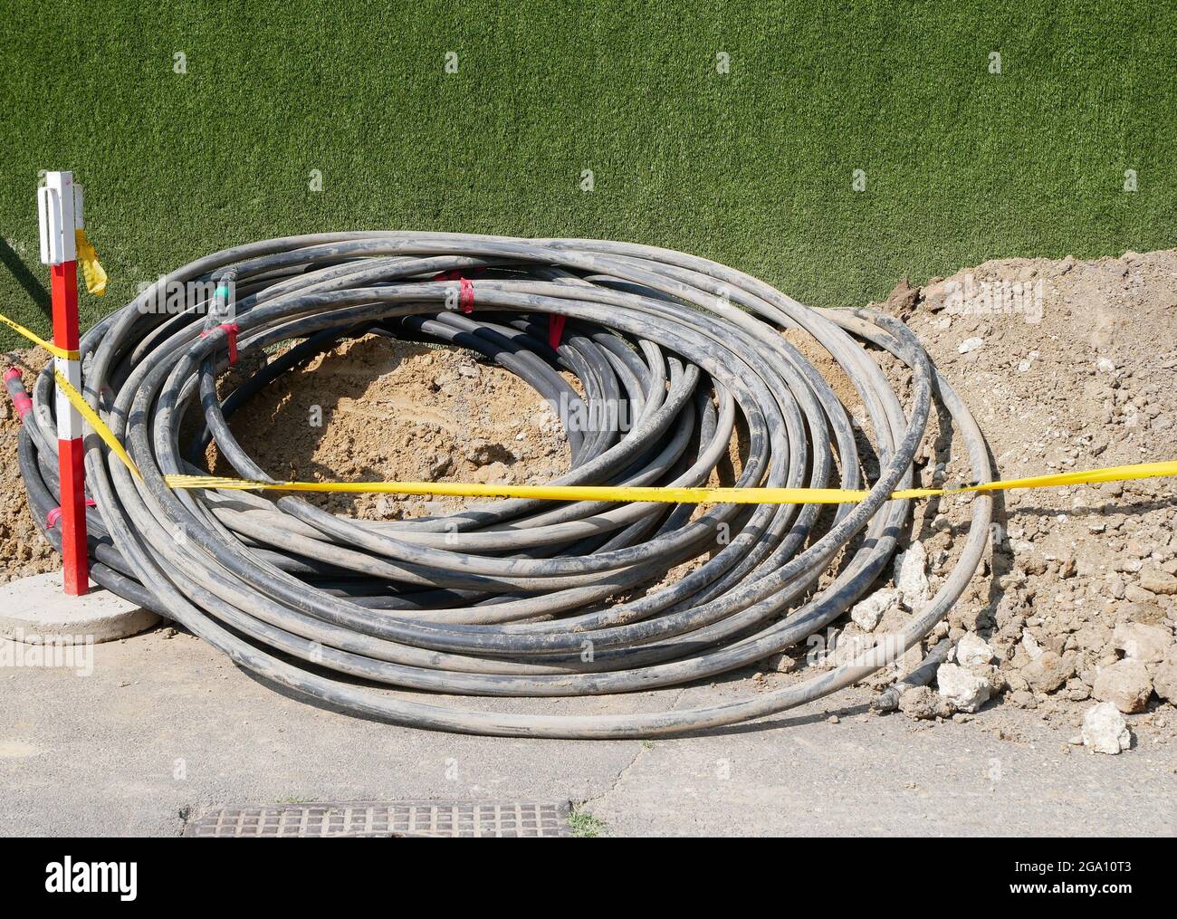 Telecommunication cable at the road construction Stock Photo - Alamy