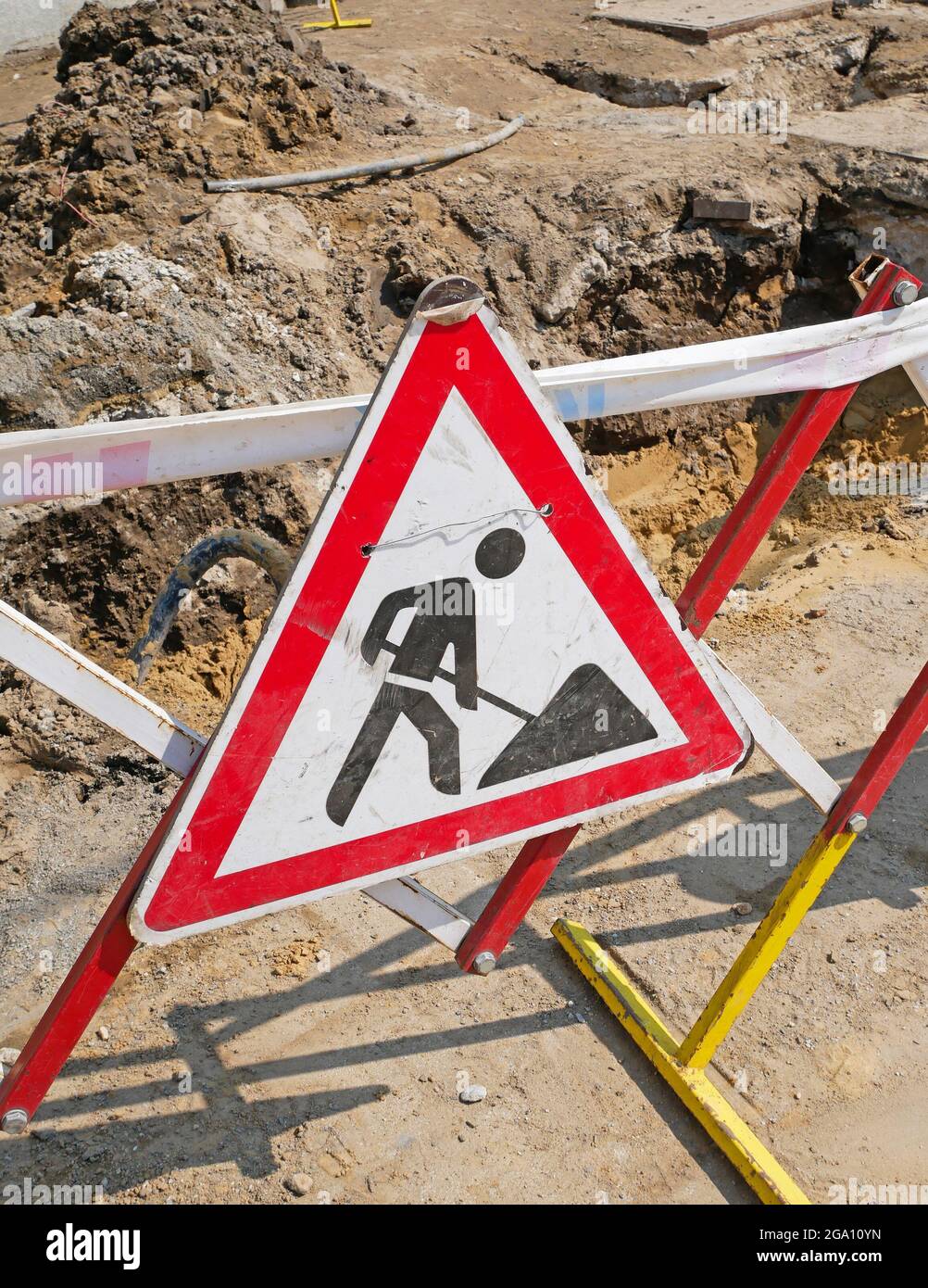 Road works traffic sign at the road construction Stock Photo - Alamy