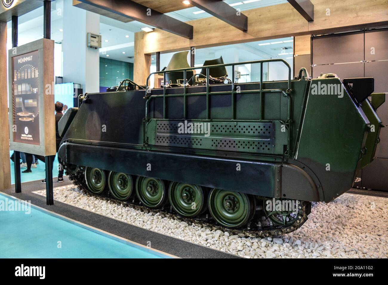 A mock-up of the M113 Hybrid Armoured Combat Vehicle (E-ZMA) during the ...