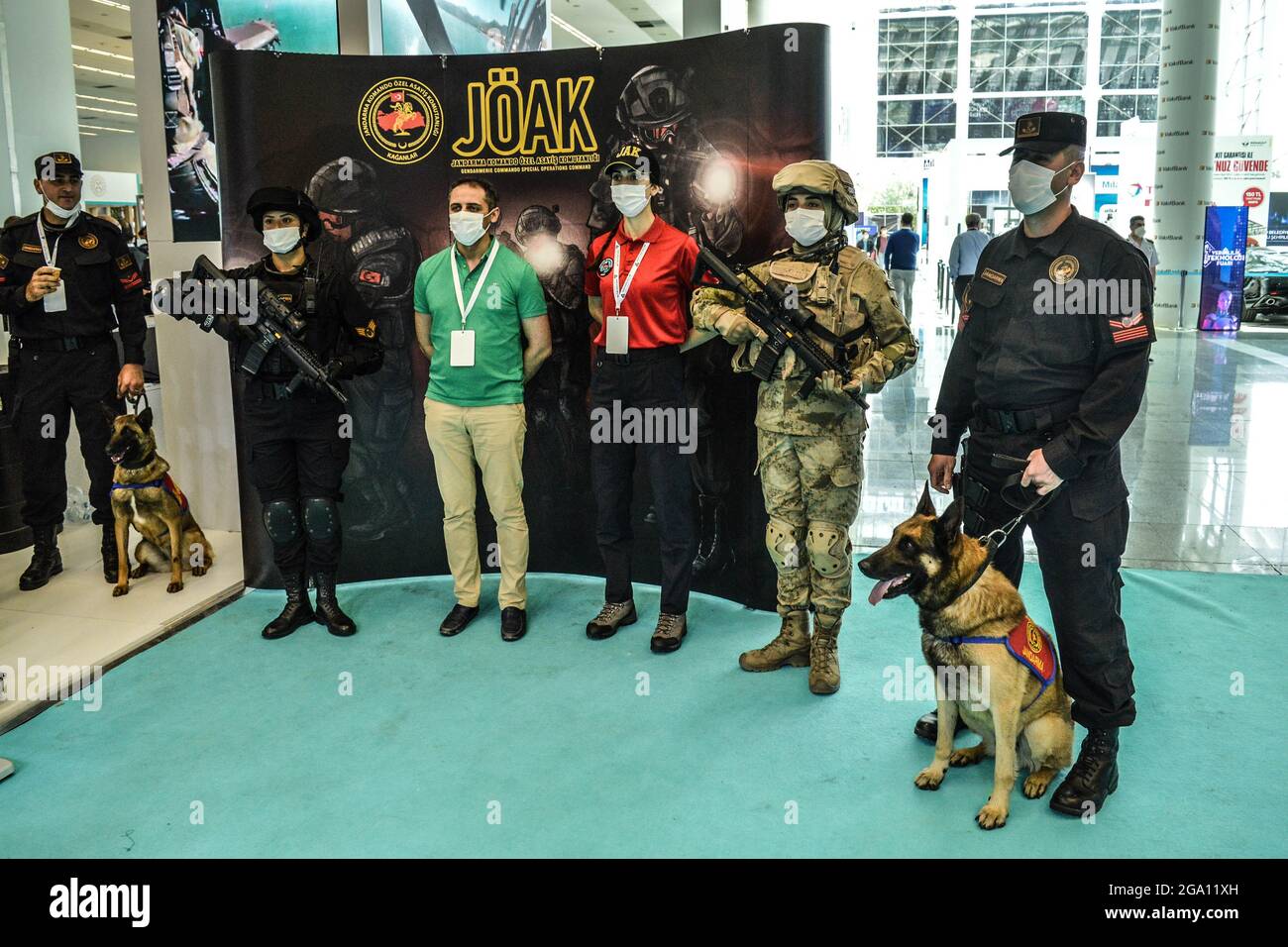 Members of the Gendarmerie Special Public Security Command (JOAK) pose ...