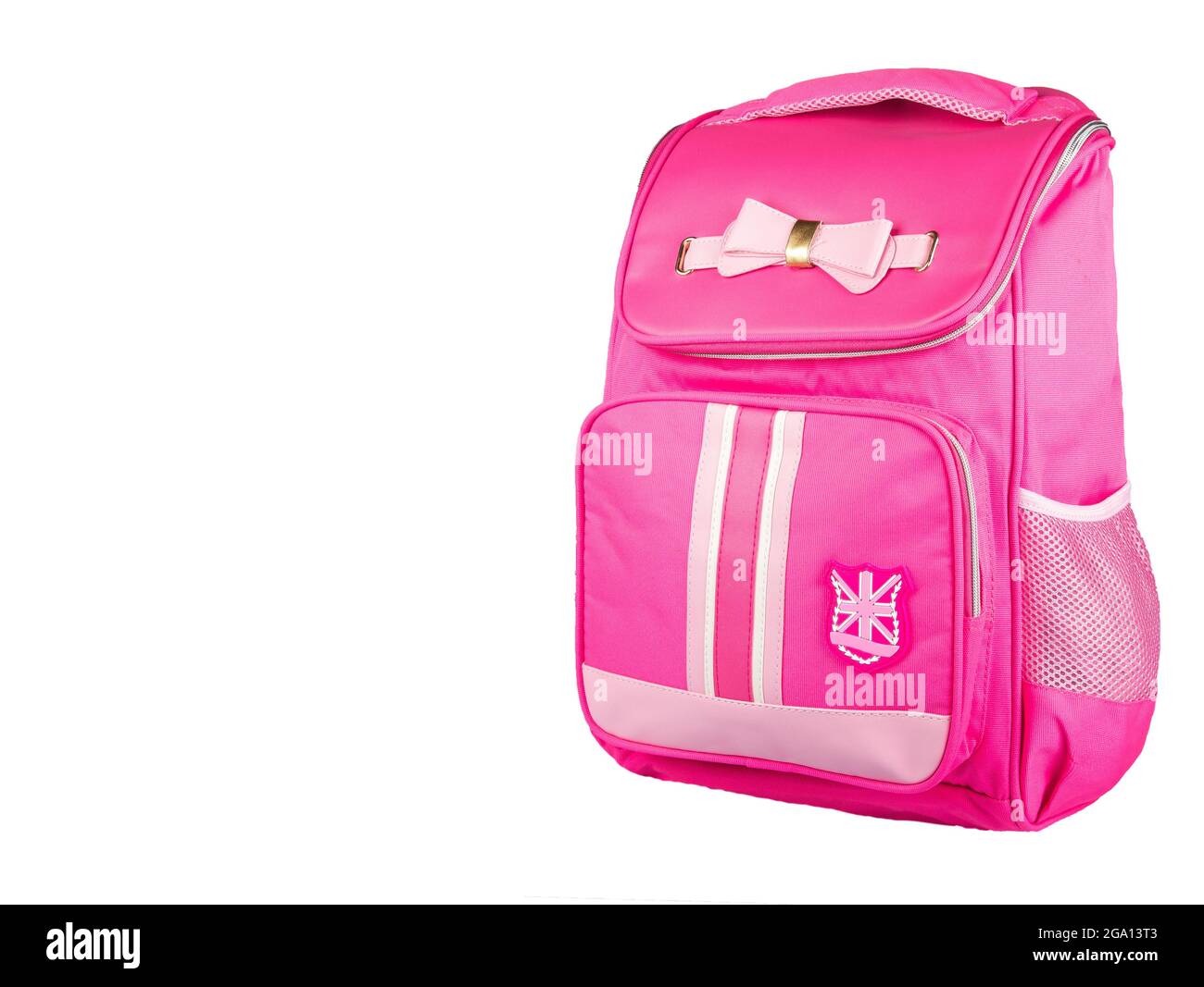 Pink school backpack on a white background Stock Photo - Alamy