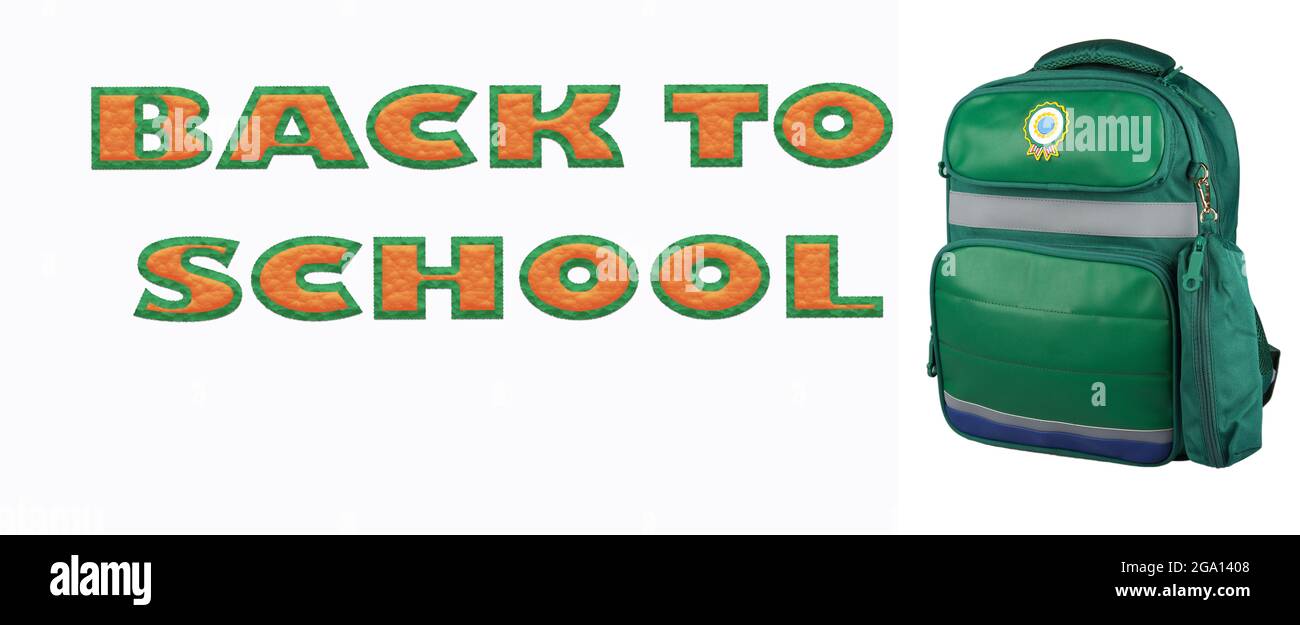 A green school backpack on a white background Stock Photo - Alamy