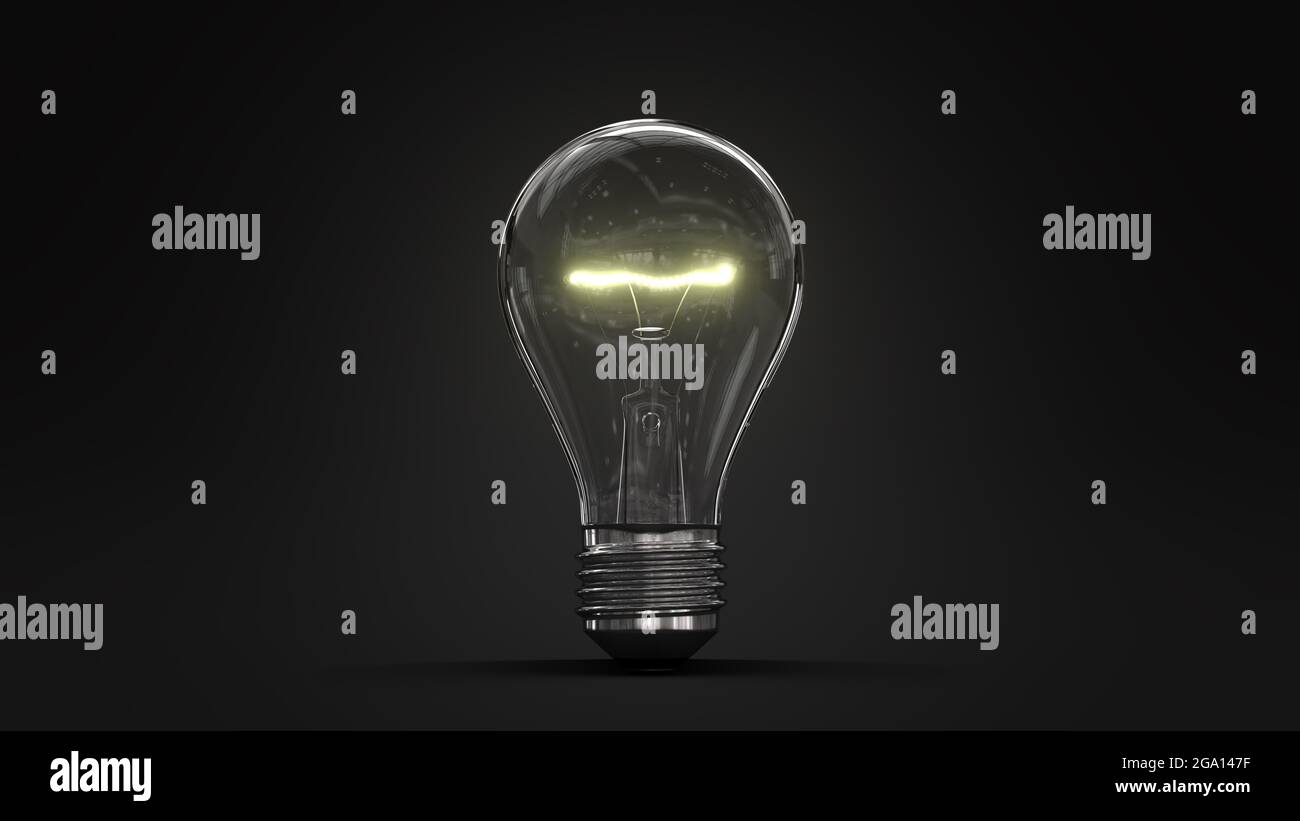 Burning lamp on a black background - the concept of a new idea or ...