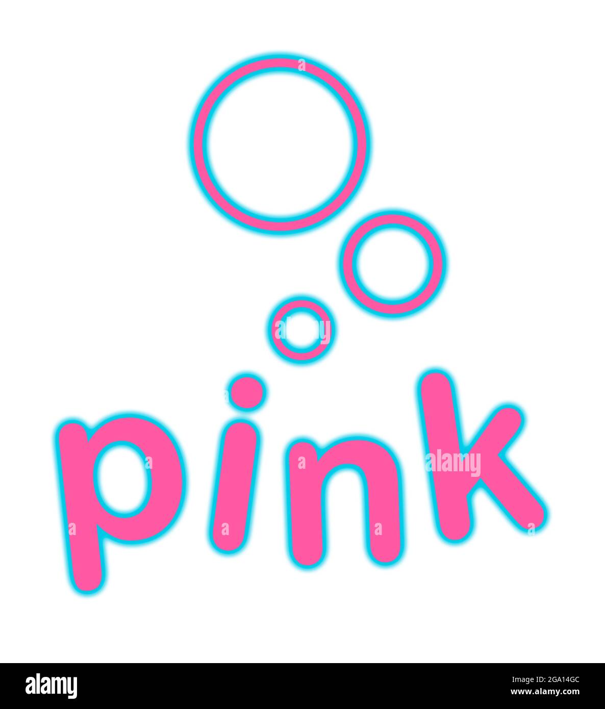 Concept image of the word 'pink' with bubbles coming from the dot of ...