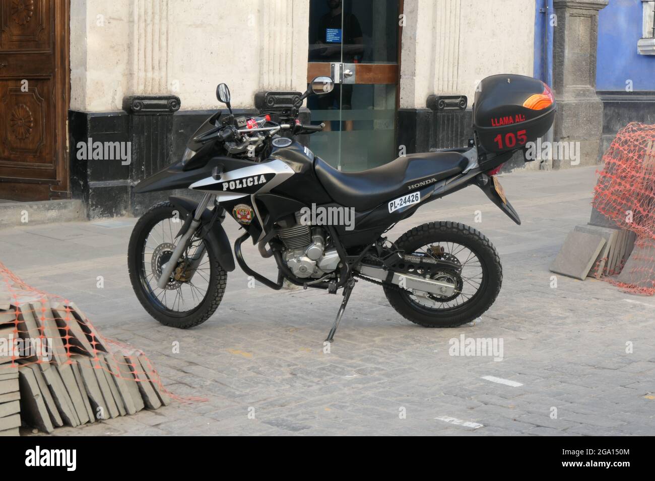 Police motorcycle parked in Peru landscape black fast speedy bike motor ...