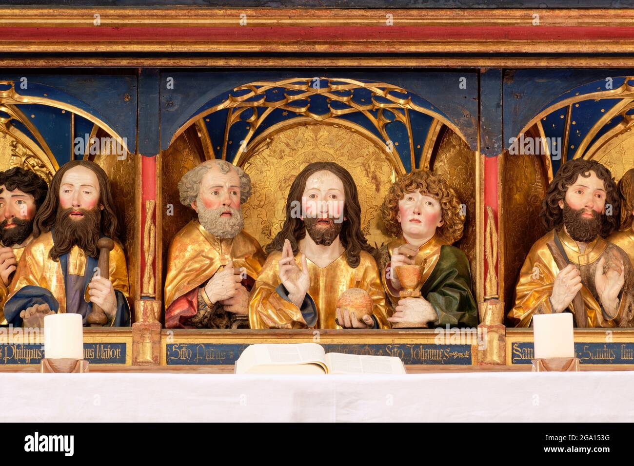 Blaubeuren abbey: high altar (1494) in abbey church, predella with ...