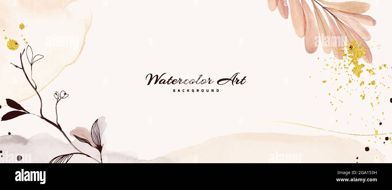 Abstract art watercolor with botanical decorative gold drops for earth ...