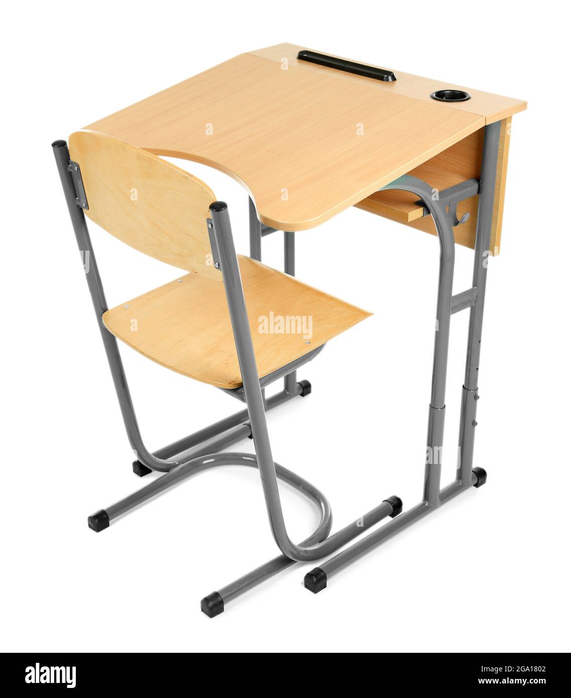 Wooden desk and chair isolated on white Stock Photo - Alamy