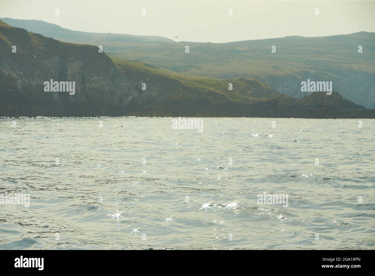 Island in mist on the Irish sea Stock Photo - Alamy
