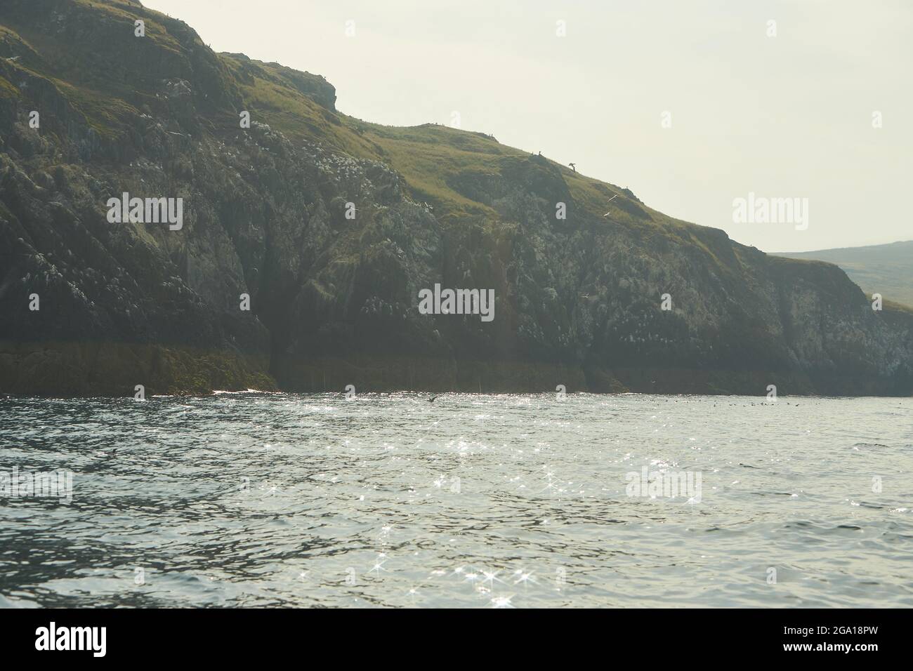 Island in mist on the Irish sea Stock Photo - Alamy