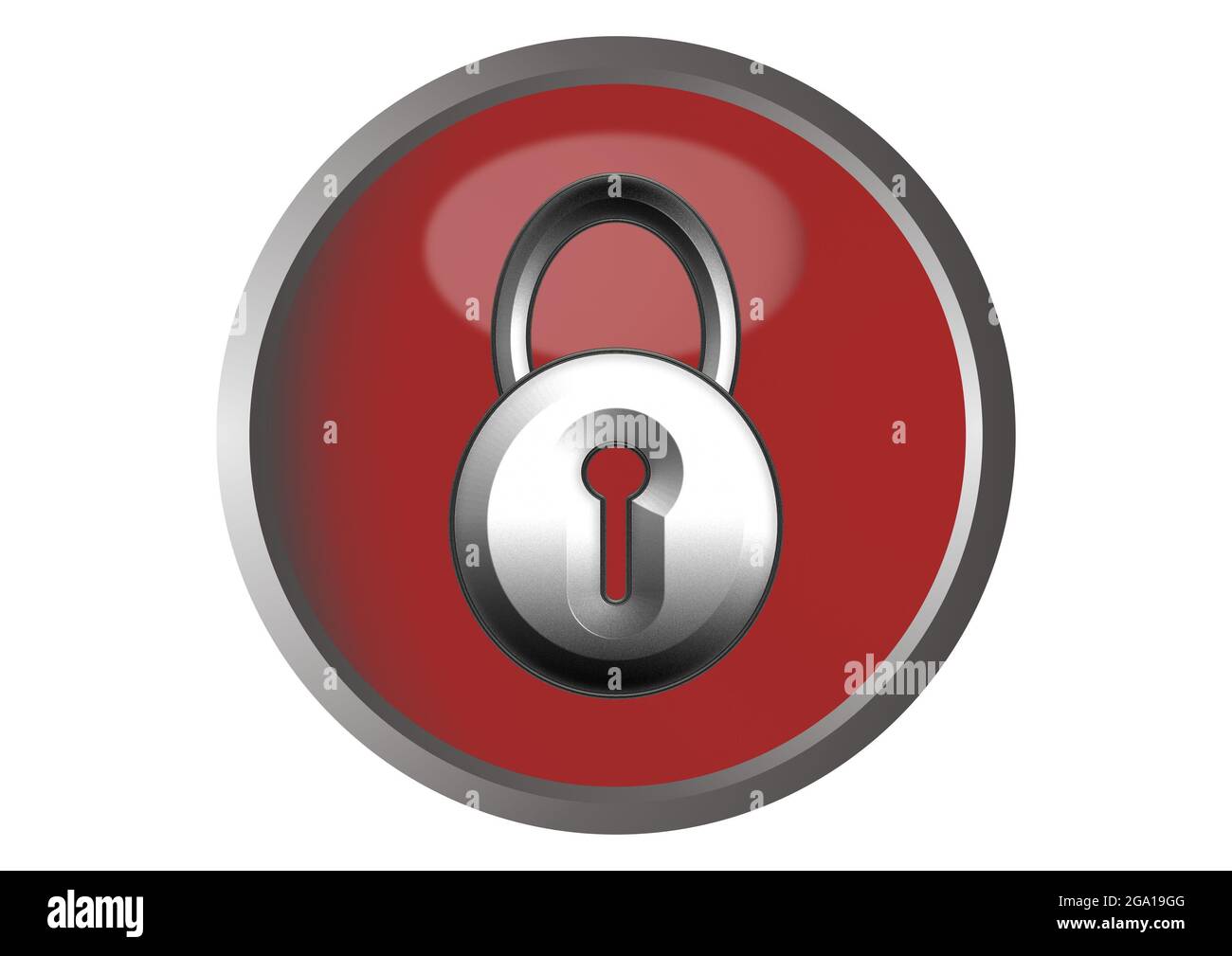 Illustration of a metal lock on the red glossy circle isolated in the ...