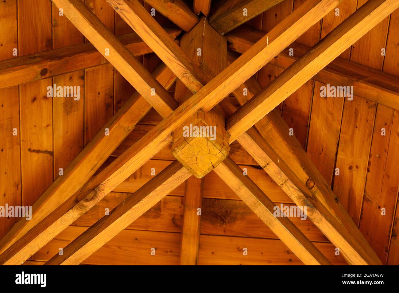 wooden structure of a small roof seen from below. Summer Stock Photo ...