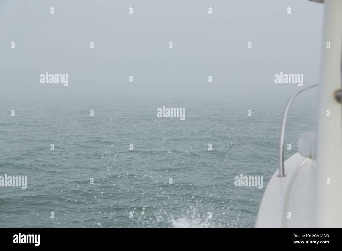 Left part of boat with Fog, mist on the sea. Forecast weather Stock ...