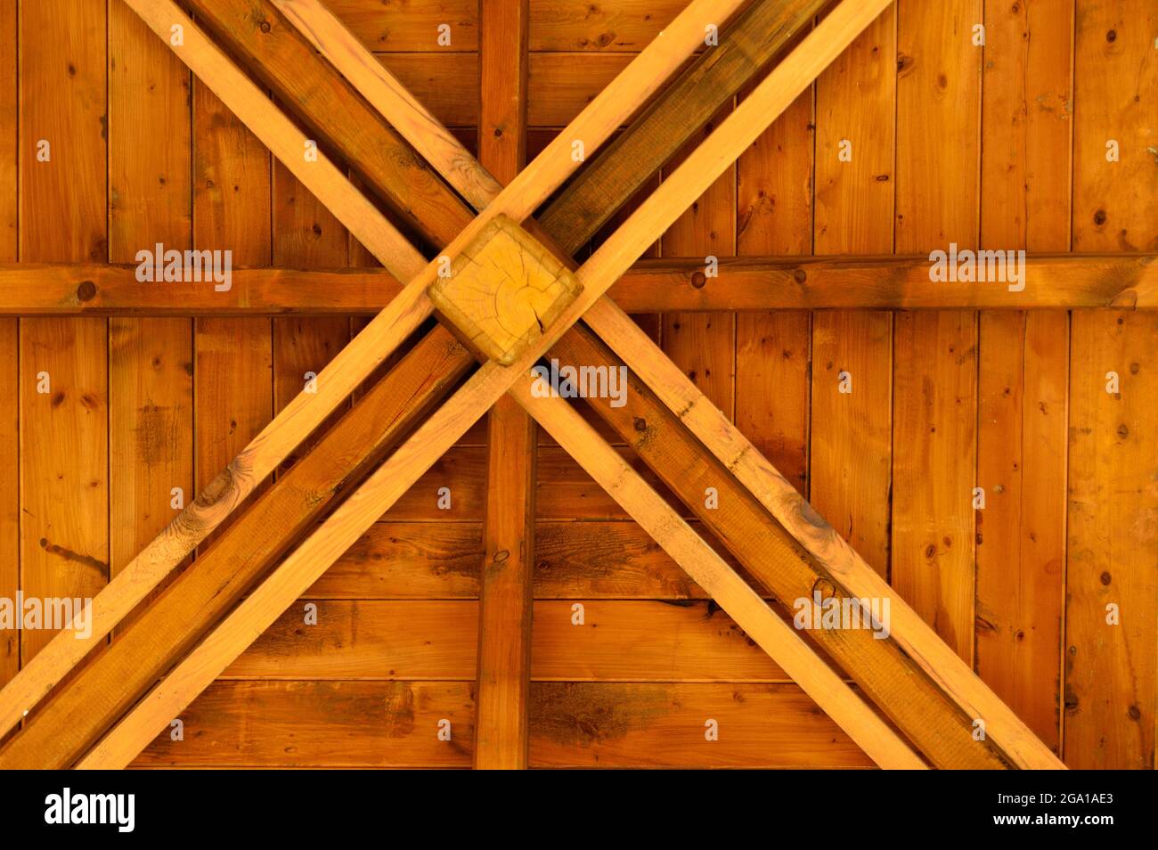 wooden structure of a small roof seen from below. Summer Stock Photo ...