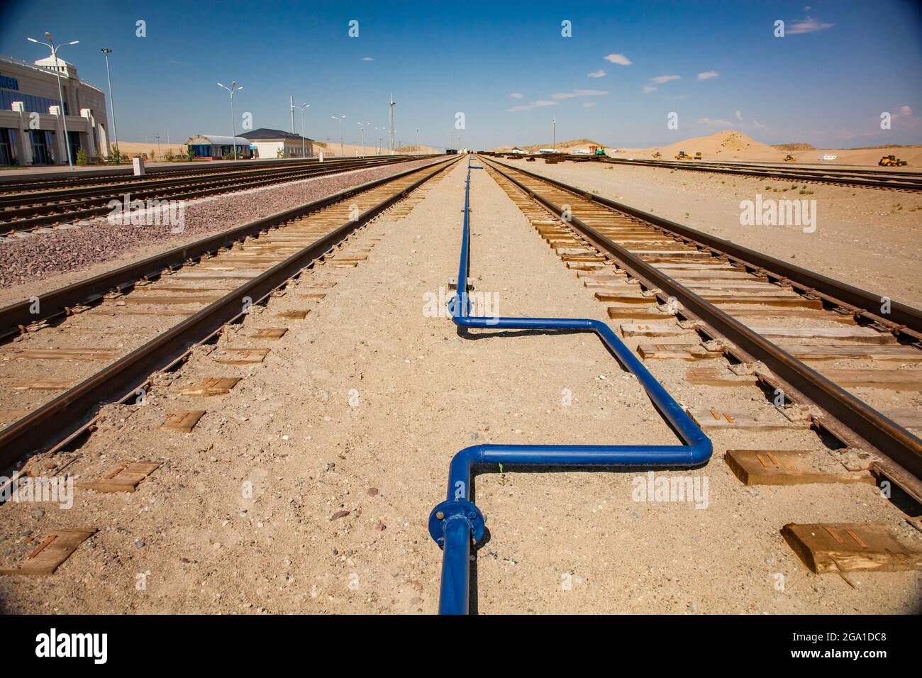 Altynkol, Kazakhstan - June 05, 2012: Railway station Altynkol. Blue ...