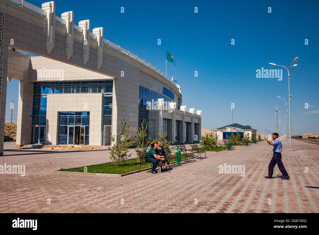 Altynkol, Kazakhstan - June 05, 2012: Railway station Altynkol. Man ...
