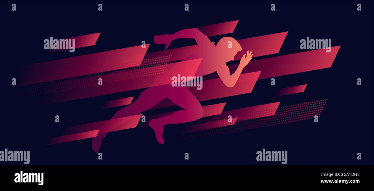 dynamic composition, running man illustration silhouette in speed ...