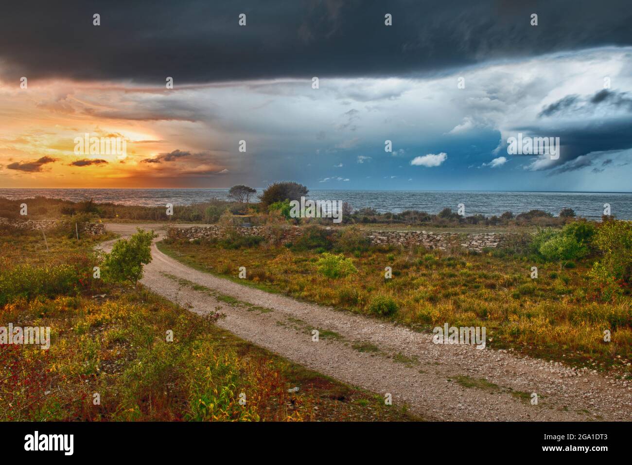 Dawn and storm clouds at Rivet, Hoburgen, Sundre, Gotland, Sweden ...