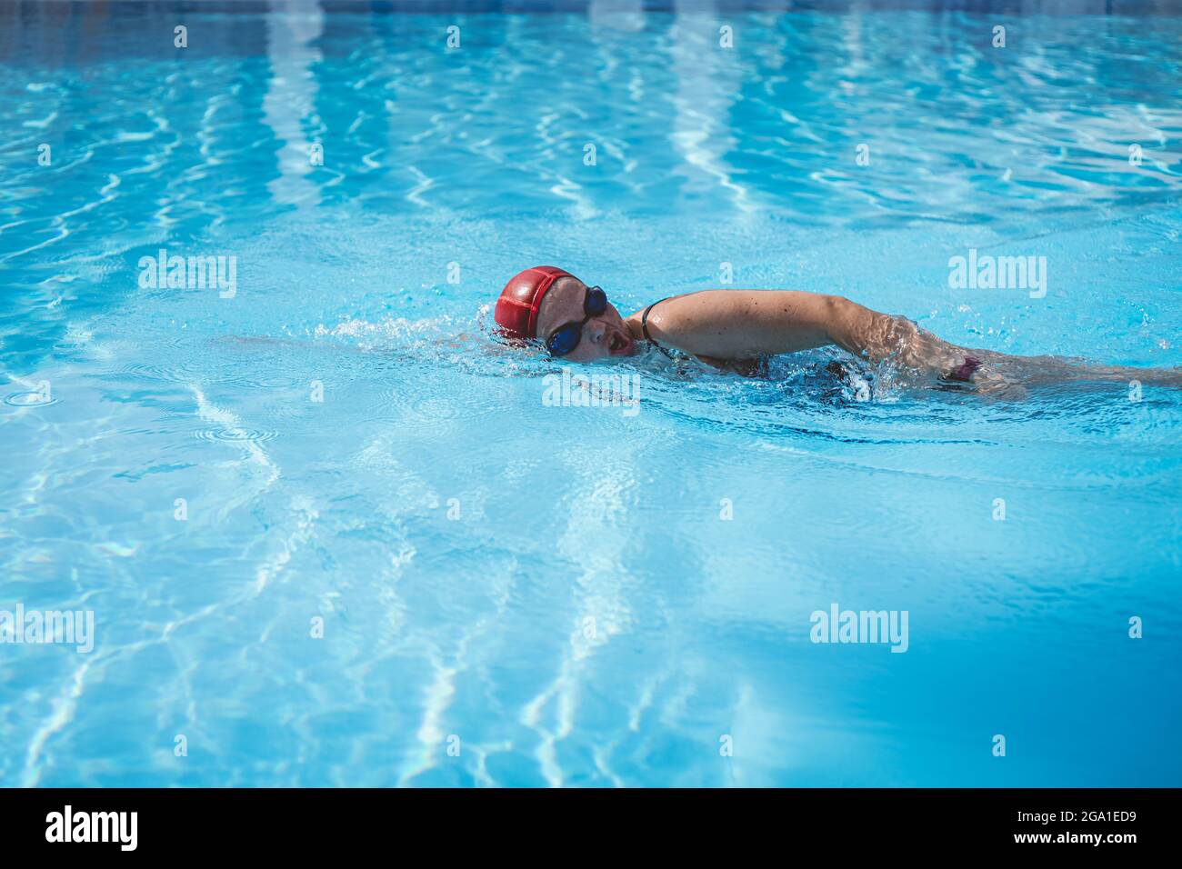 Santa Maria di Leuca, Italy - July 2021 - Woman Swimming in the pool of ...