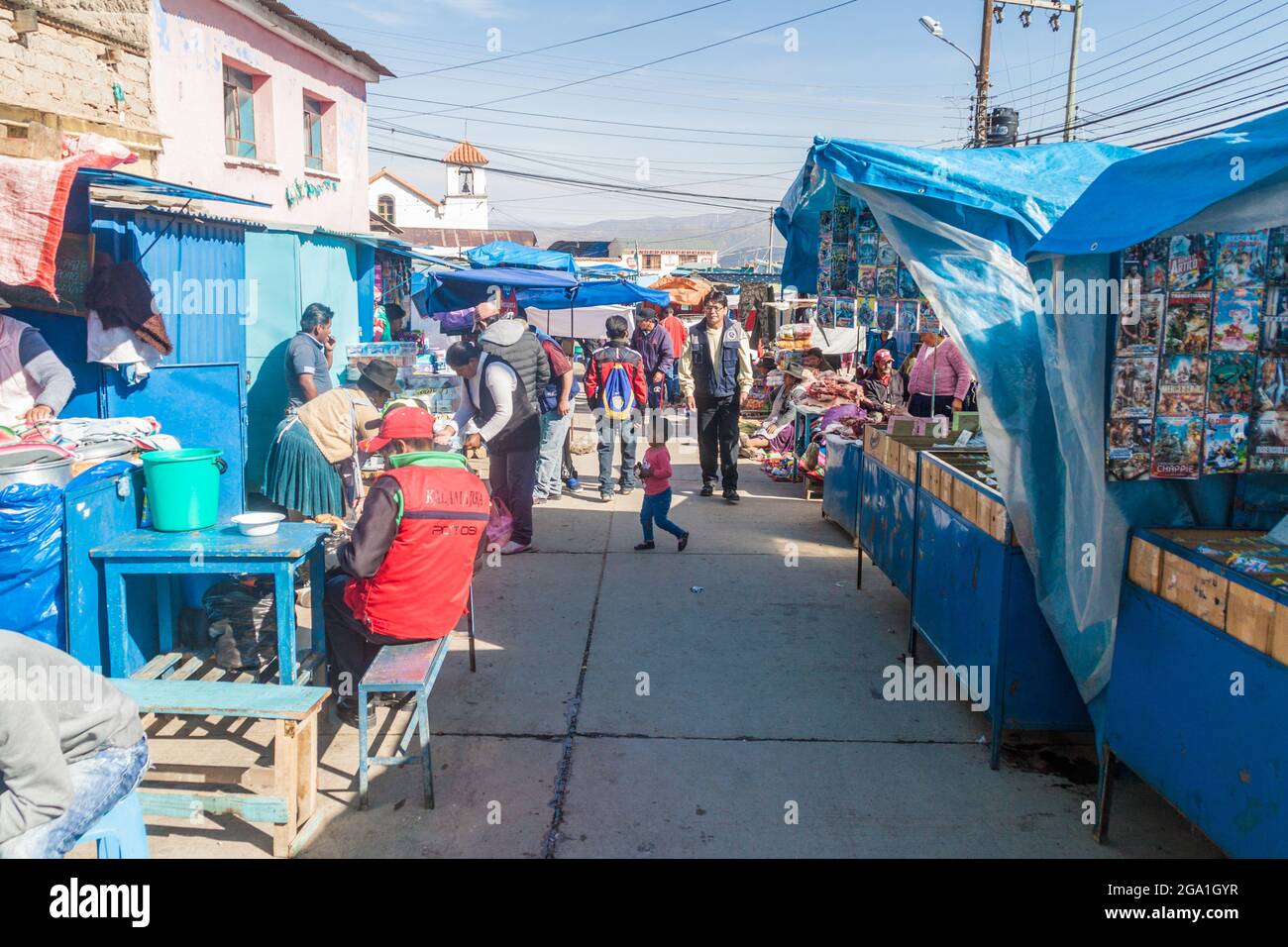 POTOSI, BOLIVIA - APRIL 20, 2015: Local people on a market in Potosi ...