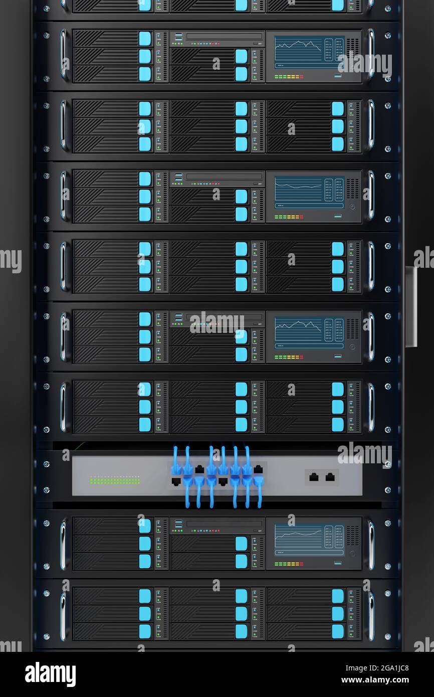 Computer server rack close up. 3d illustration Stock Photo - Alamy