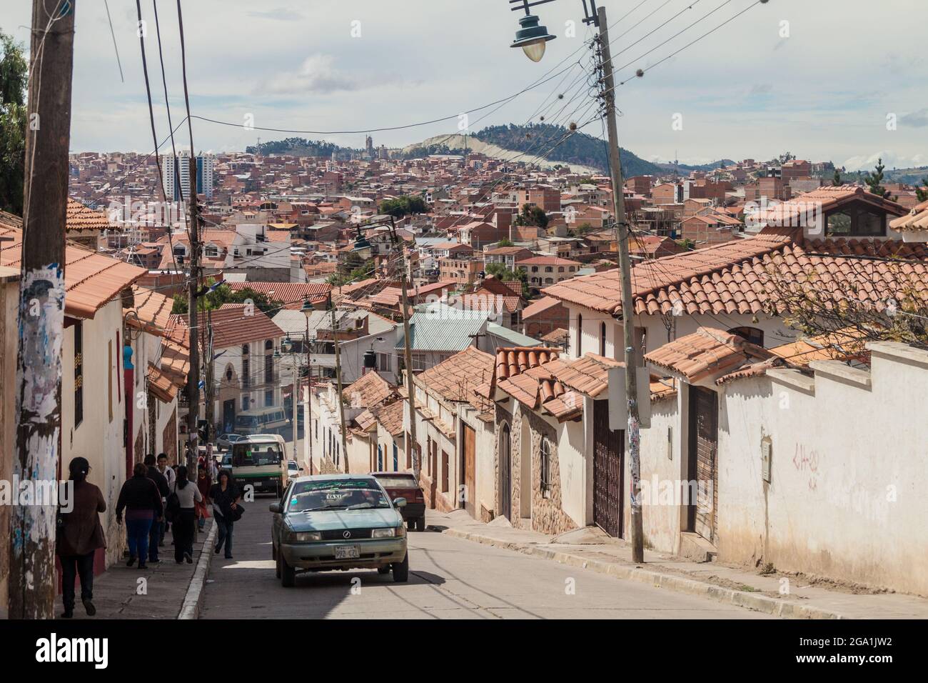 SUCRE, BOLIVIA - APRIL 21, 2015: Aerial view of Sucre, Bolivia Stock ...