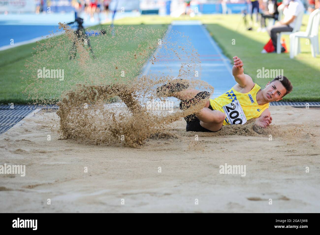 ISTANBUL, TURKEY - JUNE 13, 2021: Undefined athlete triple jumping ...